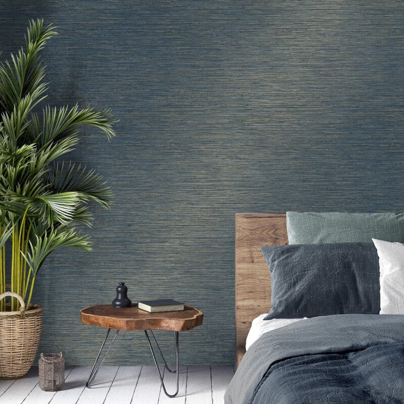Crown Fusion Plain Weave Navy Metallic Wallpaper - M1769