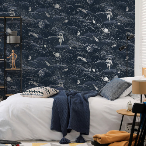Holden Decor Lost In Space Midnight Blue/Silver Metallic Wallpaper - 14051