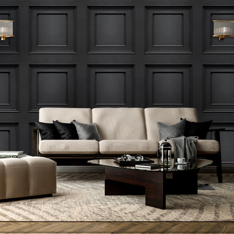 Belgravia Decor Amara Wood Panel Black Satin Wallpaper - 7378