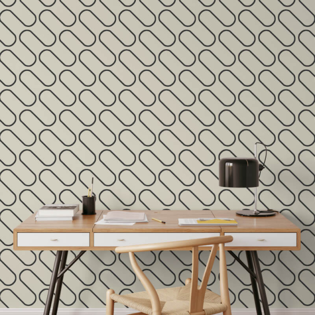 Catherine Lansfield Linear Curve Cream/Black Wallpaper - 206502