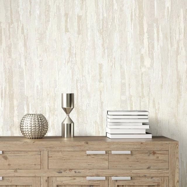 Vymura Gianni Textured Plain Warm Ivory Metallic Wallpaper - M95696