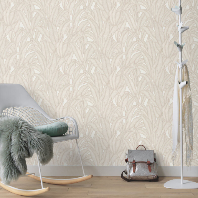 Erismann Zanzibar Leaf Beige Metallic Wallpaper - 10371-26