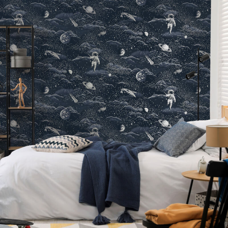 Holden Decor Lost In Space Midnight Blue/Silver Metallic Wallpaper - 14051